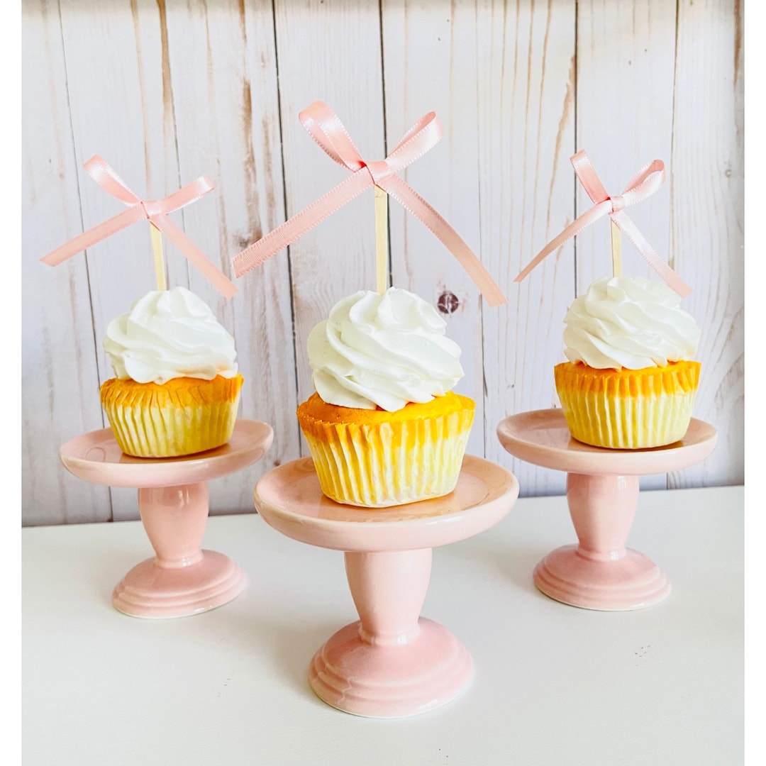 Pink Ribbon Cupcake Toppers, Set of 12 Pink Bows Aesthetic Bows, Bows ...