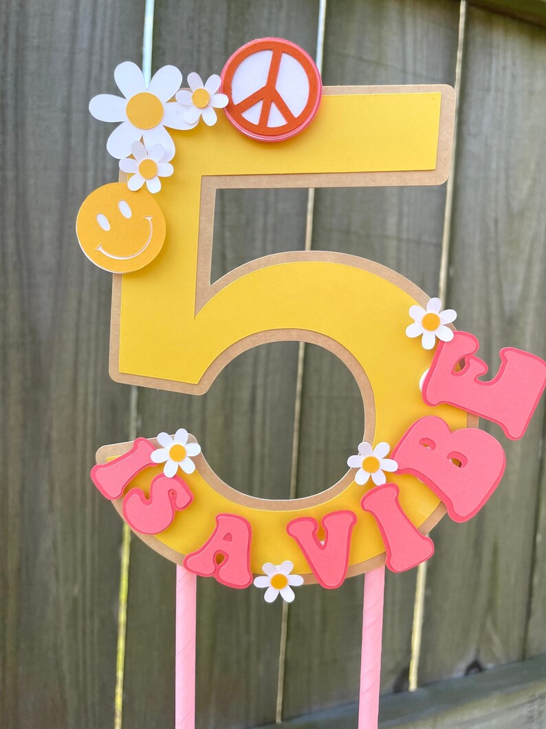 Five is a Vibe Cake Topper, Groovy Birthday Party Decorations, Retro ...