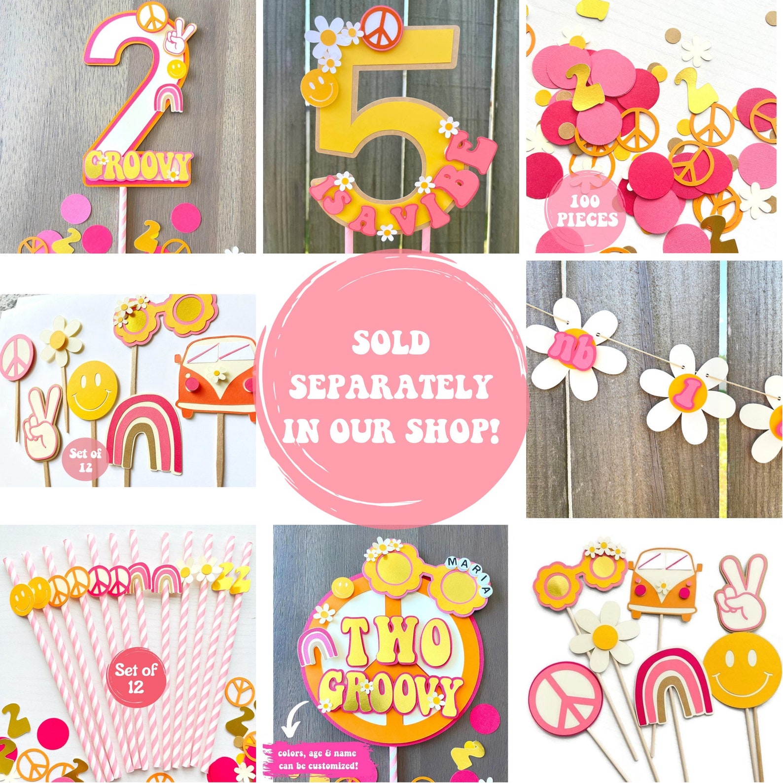 Five is a Vibe Cake Topper Groovy Birthday Party Decorations - Etsy