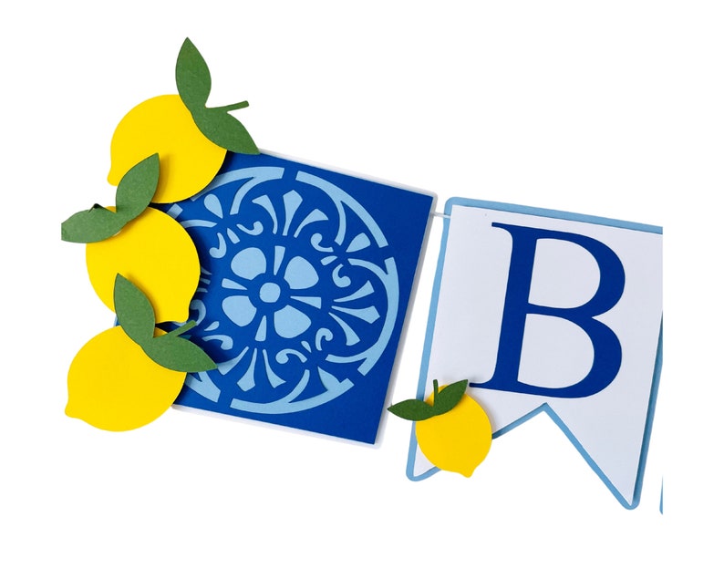 Blue Tile and Lemons Bridal Shower Banner, Amalfi Coast Mediterranean ...