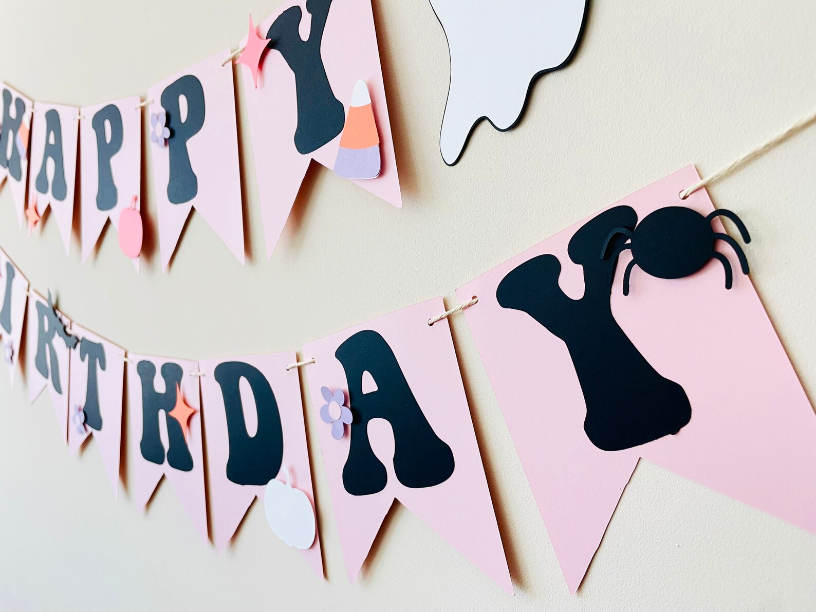 Cute Halloween Birthday Banner Cute Pink Ghost Halloween - Etsy