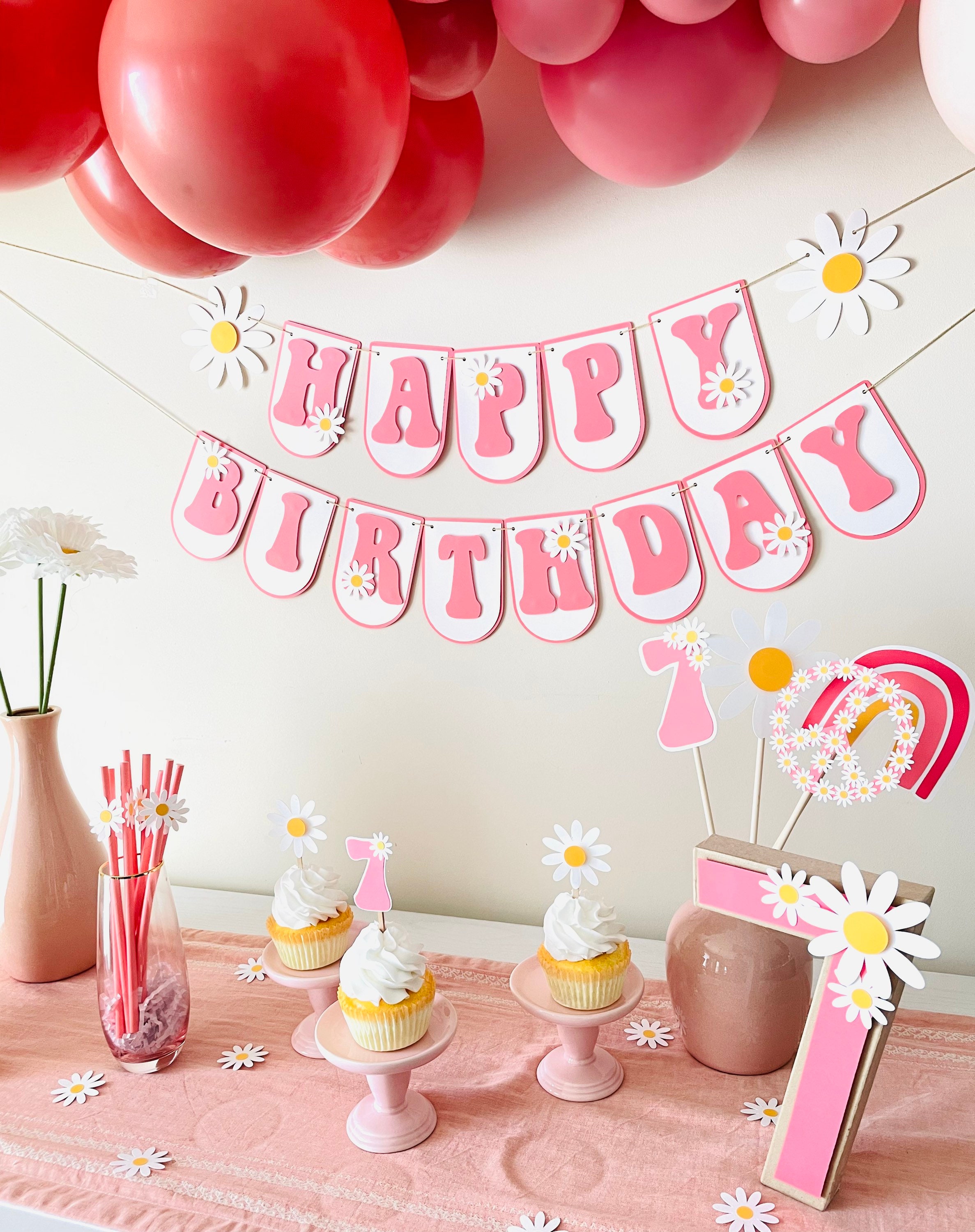 Daisy Birthday Banner Groovy One Party Decorations Hippie - Etsy