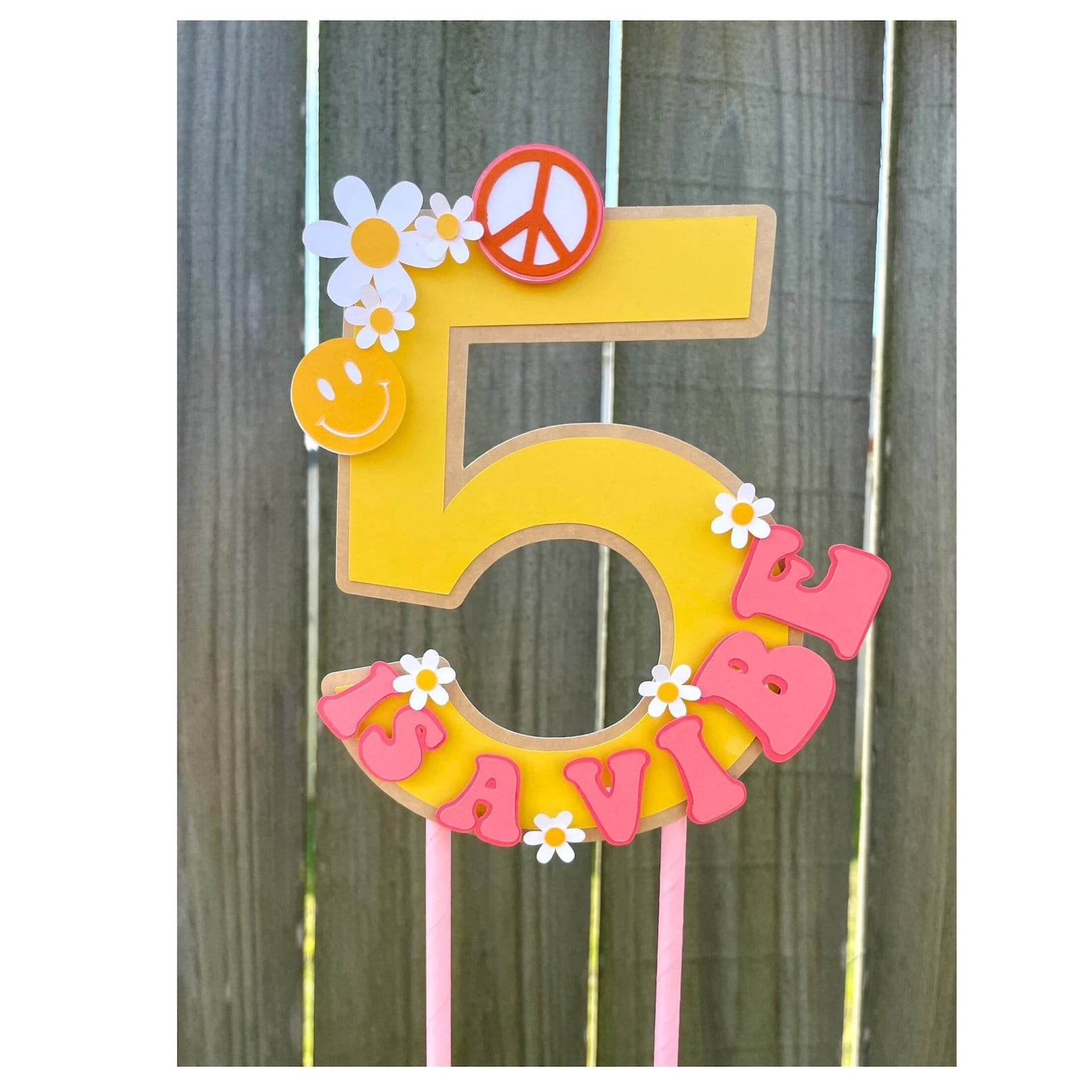Five is a Vibe Cake Topper, Groovy Birthday Party Decorations, Retro ...