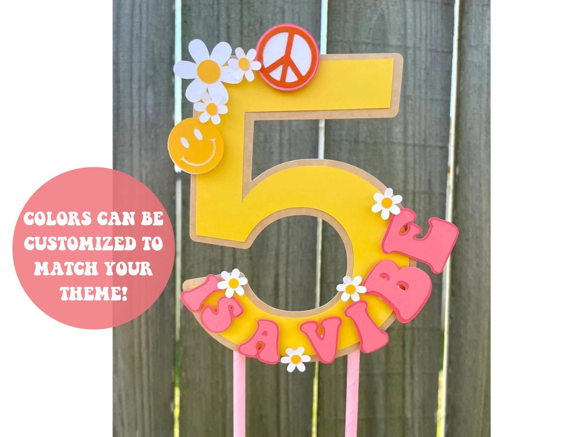 Five is a Vibe Cake Topper Groovy Birthday Party Decorations - Etsy