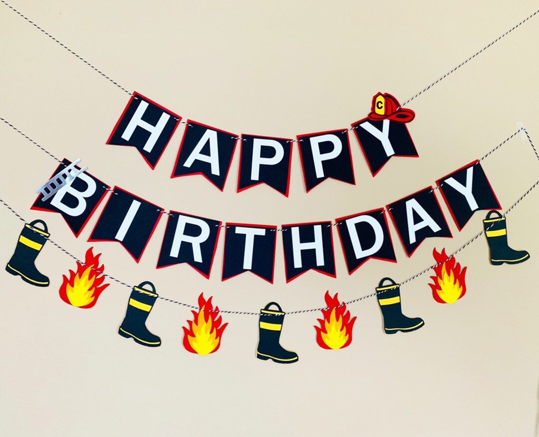 Firefighter Birthday Banner , Fireman Birthday Banner , Firefighter ...