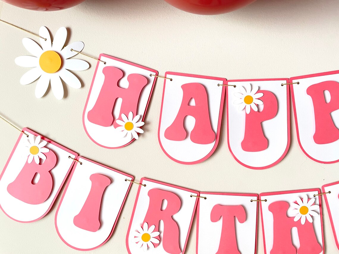 Daisy Birthday Banner Groovy One Party Decorations Hippie - Etsy