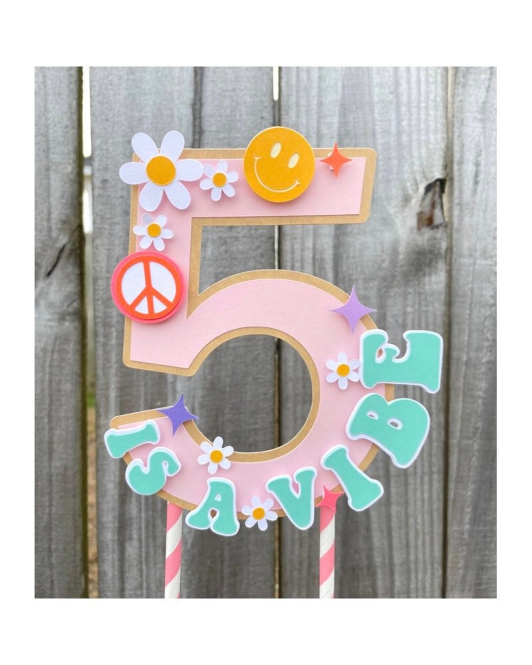 Five is a Vibe Cake Topper Groovy Boho Hippie Birthday Party - Etsy