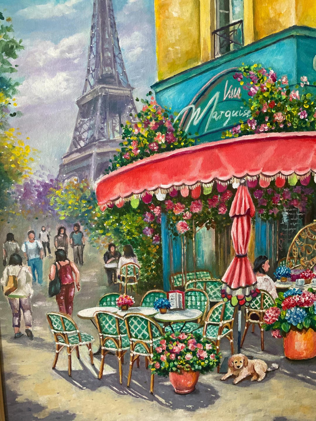 Original Paris Cafe Acrylic Painting – Eiffel Tower Cityscape, Handmade ...