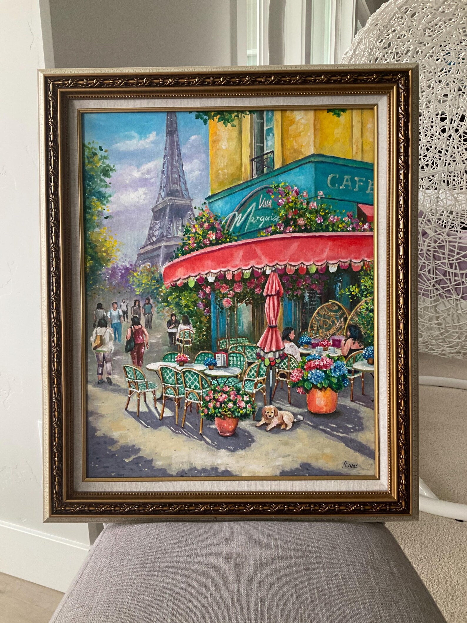 Original Paris Cafe Acrylic Painting – Eiffel Tower Cityscape, Handmade ...