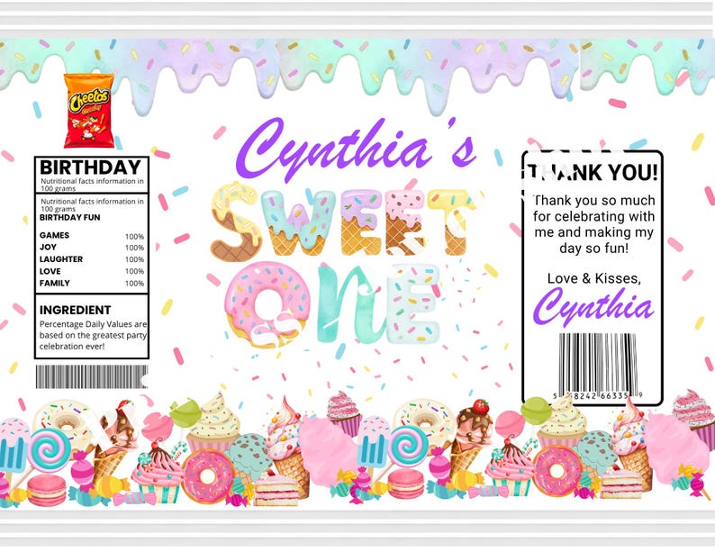 Editable Sweet One Candy Party Favors Canva Template (digital Download ...