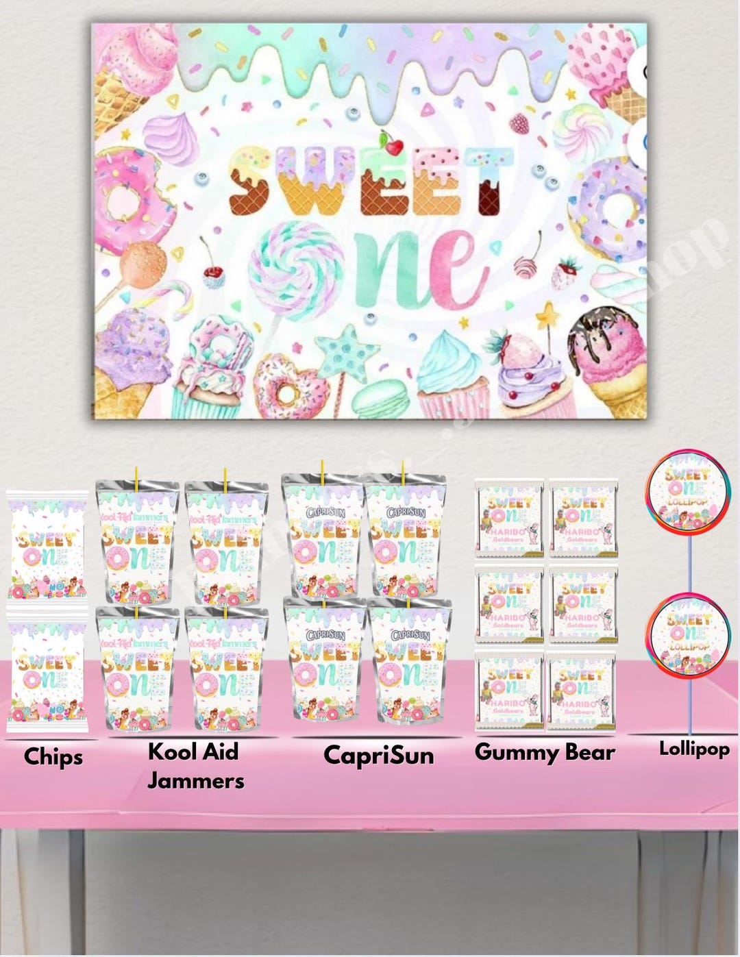 Editable Sweet One Candy Party Favors Canva Template (digital Download ...