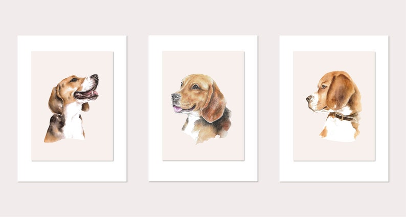 12 Digital Downloads of Cute Beagle Dog Portraits. Beagle Watercolor ...