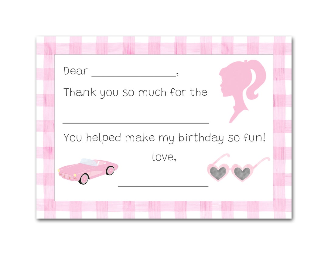 Thank You Notes Barbie Fill in the Blank - Etsy