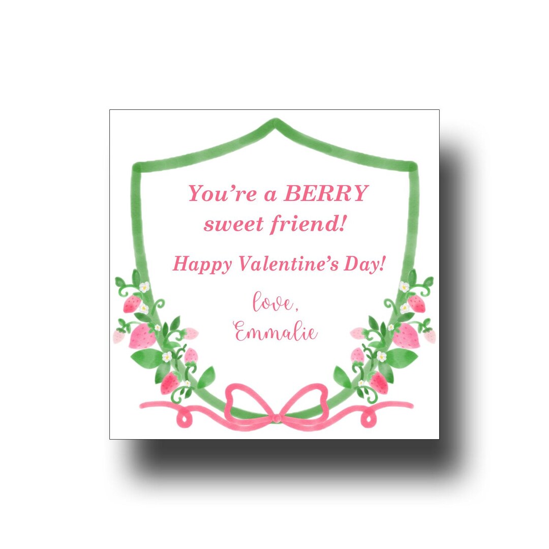 Printable Valentines, You're a Berry Sweet Friend Strawberry Crest ...