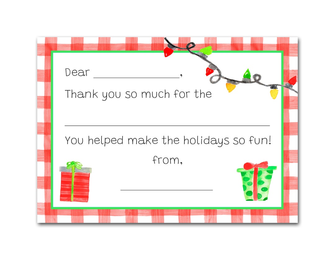 Holiday Thank You Notes, Fill in the Blank for Kids - Etsy