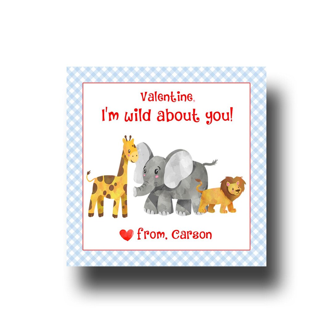 Valentine Tags & Stickers, I'm Wild About You Zoo Animals Personalized ...