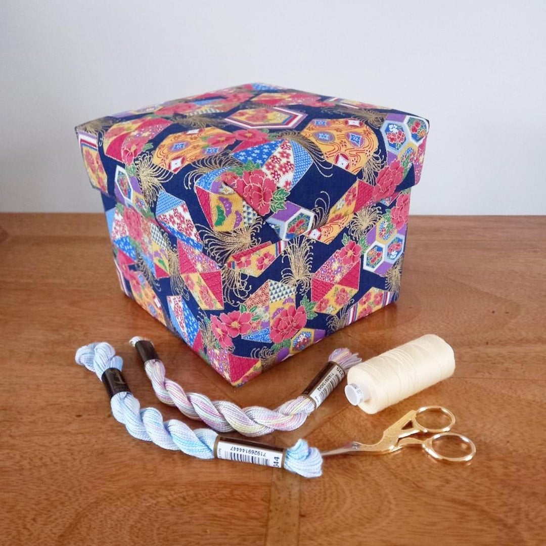 Colourful Metallic Fabric Sewing Box, Handmade Fabric Covered Sewing ...