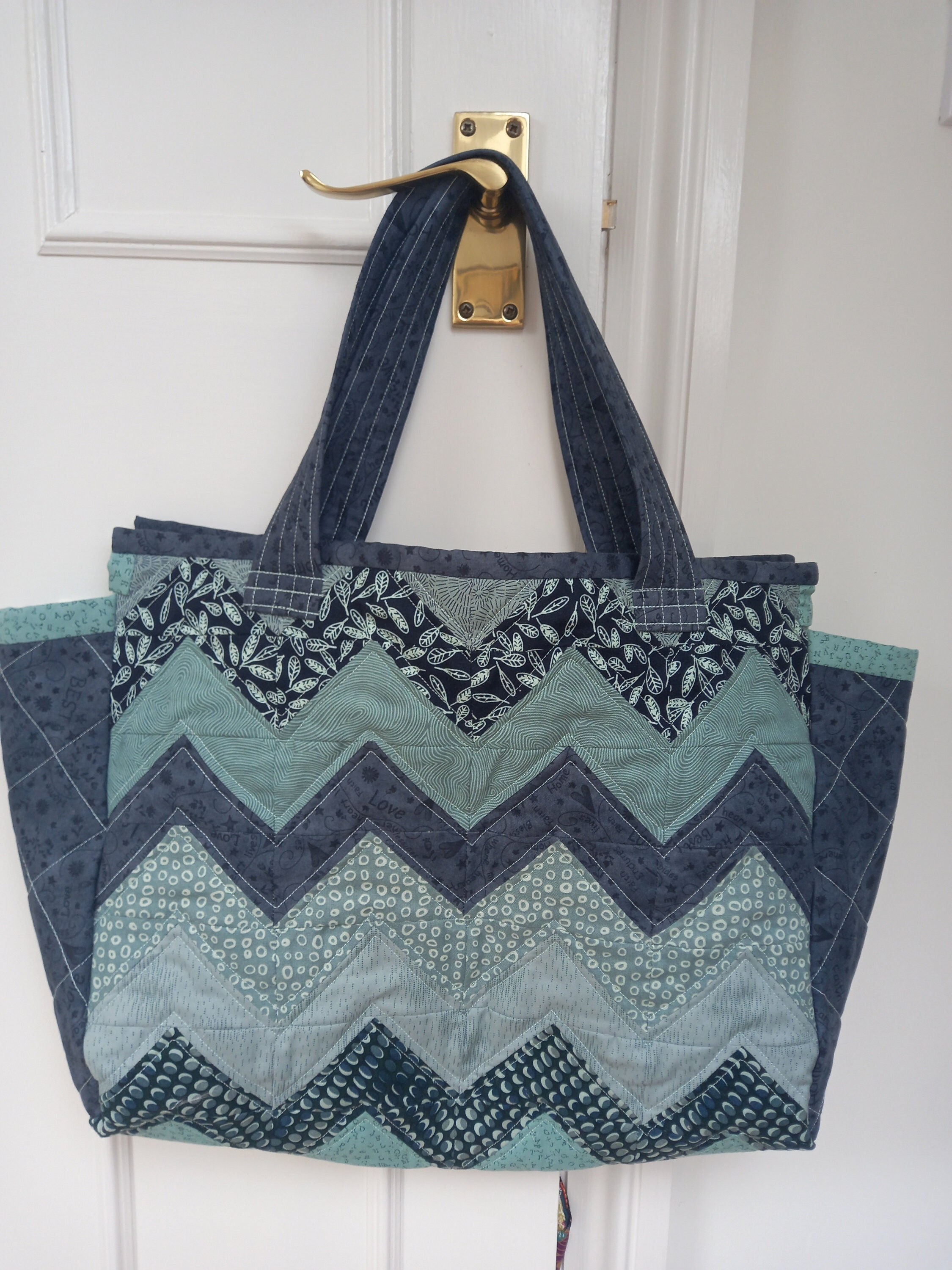 Green Quilted Zigzag Patchwork Tote Bag, Gift for Her, Batik Fabric Bag ...