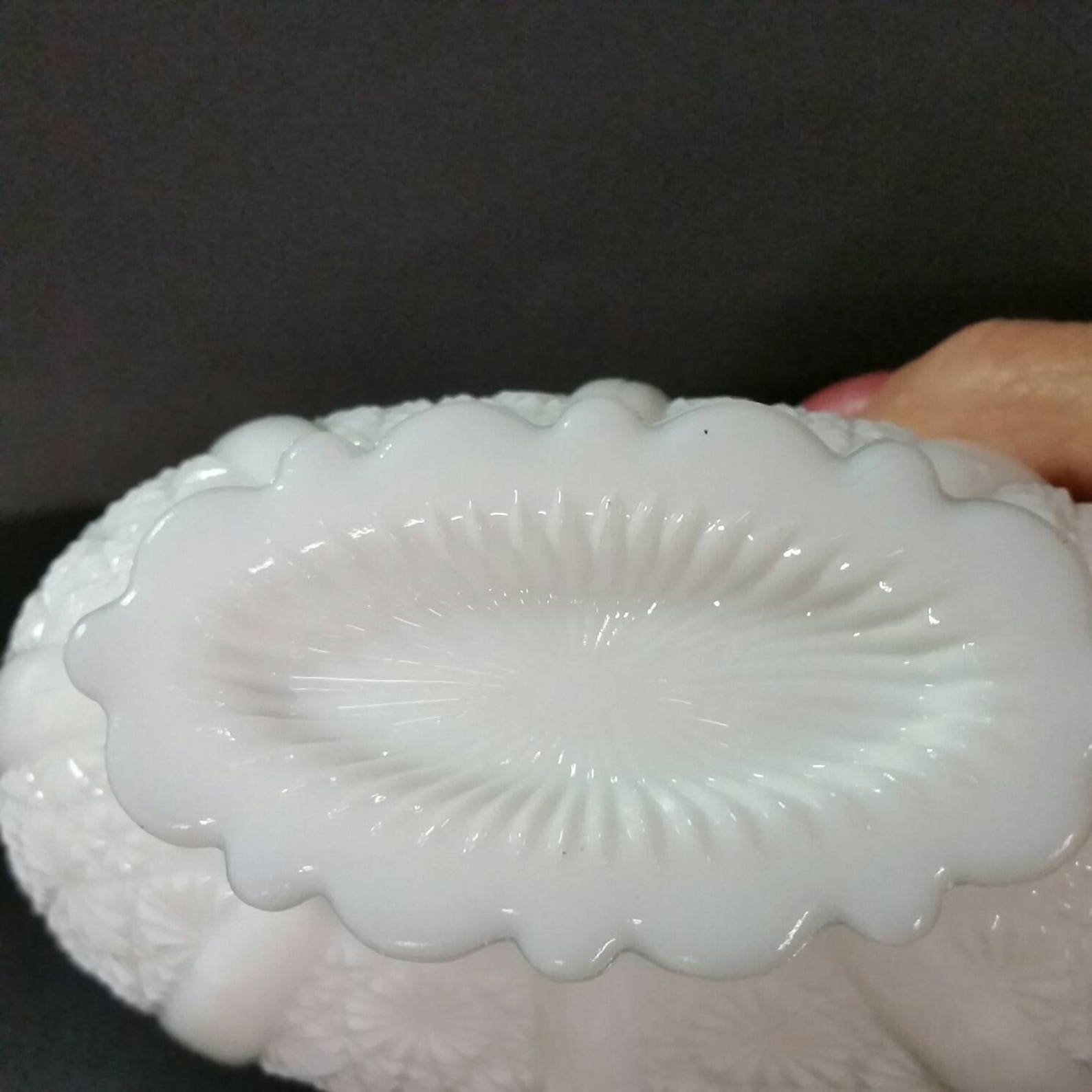Vintage Milk Glass Oval Bowl. Button and Daisy Pattern With Twig ...