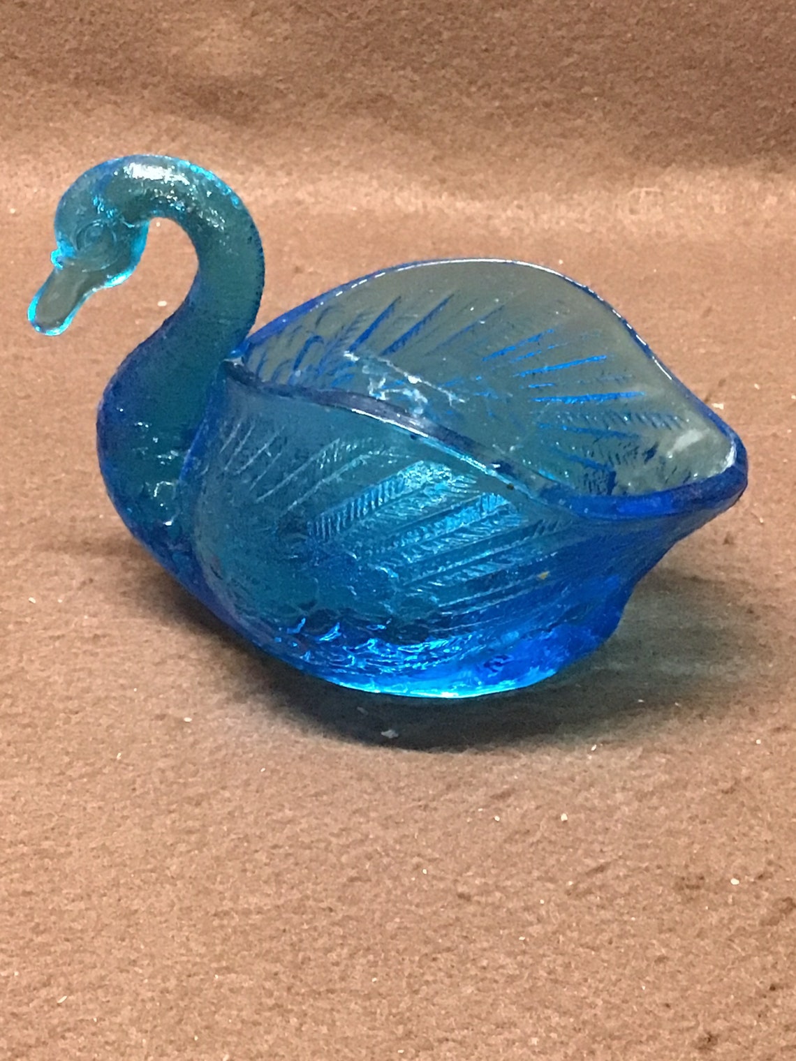 Vintage Small Blue Glass Swan Trinket Ring Dish Candle - Etsy