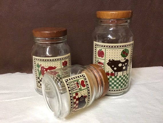 Anchor Hocking Farm Yard Glass Canisters. Set of 3. Apothecary - Etsy