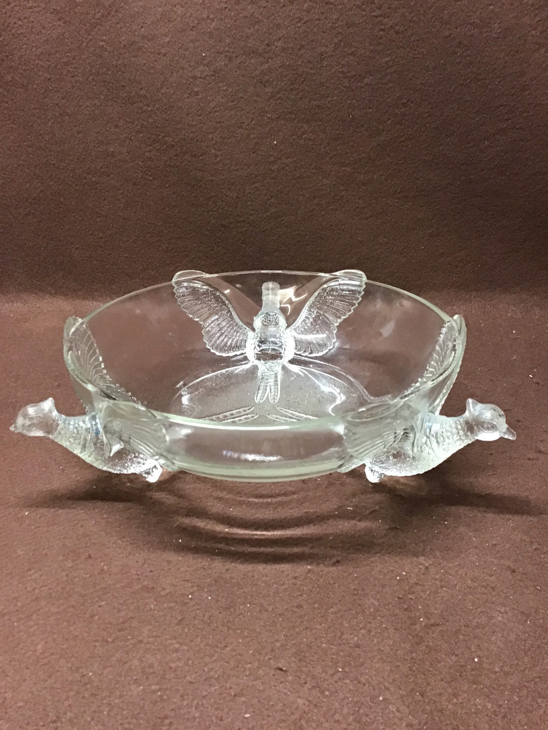 Vintage Glass Bowl. Bird Handles. - Etsy