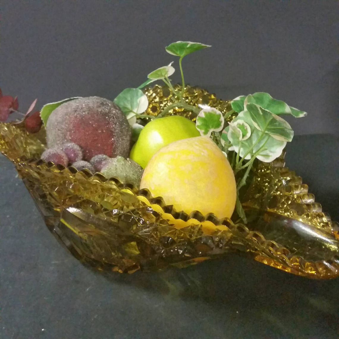 Vintage Golden Amber Oblong Bowl. EAPC. Sawtooth Edge. Rose | Etsy