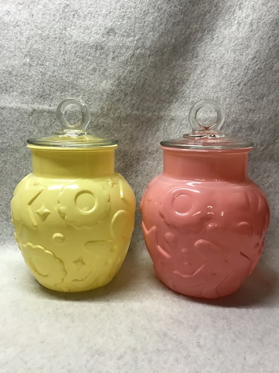 Hazel Atlas Glass Cookie Jar Canister. Embossed Design. 2 | Etsy