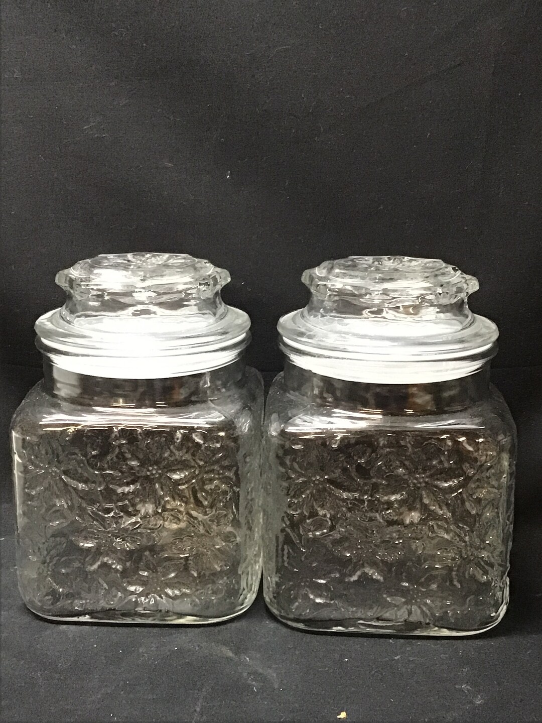 Vintage Princess House Frantasia Square Glass Canisters, Set of 2. 6 1/ ...