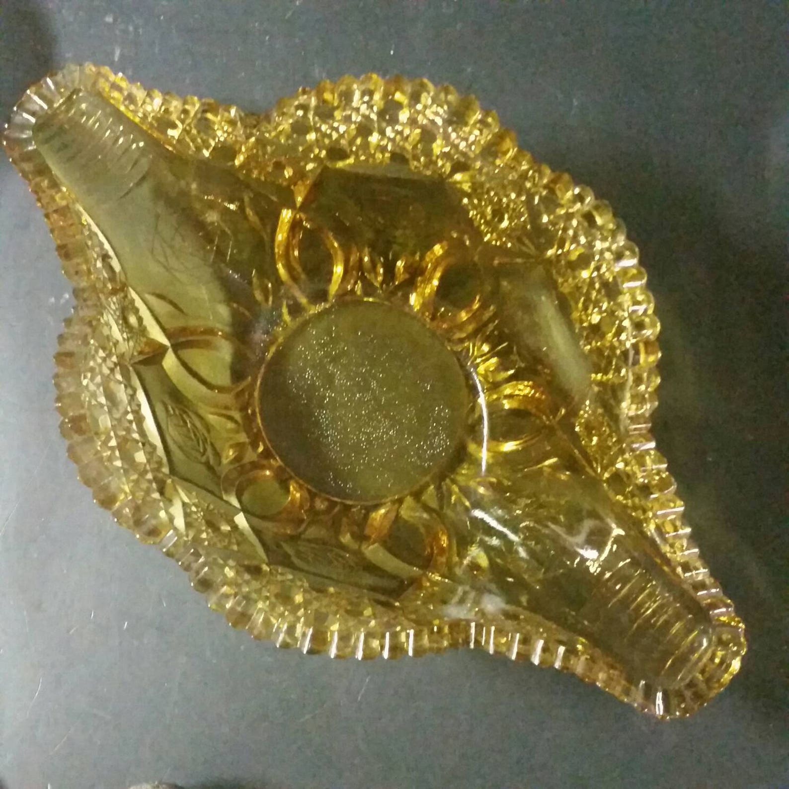 Vintage Golden Amber Oblong Bowl. EAPC. Sawtooth Edge. Rose | Etsy