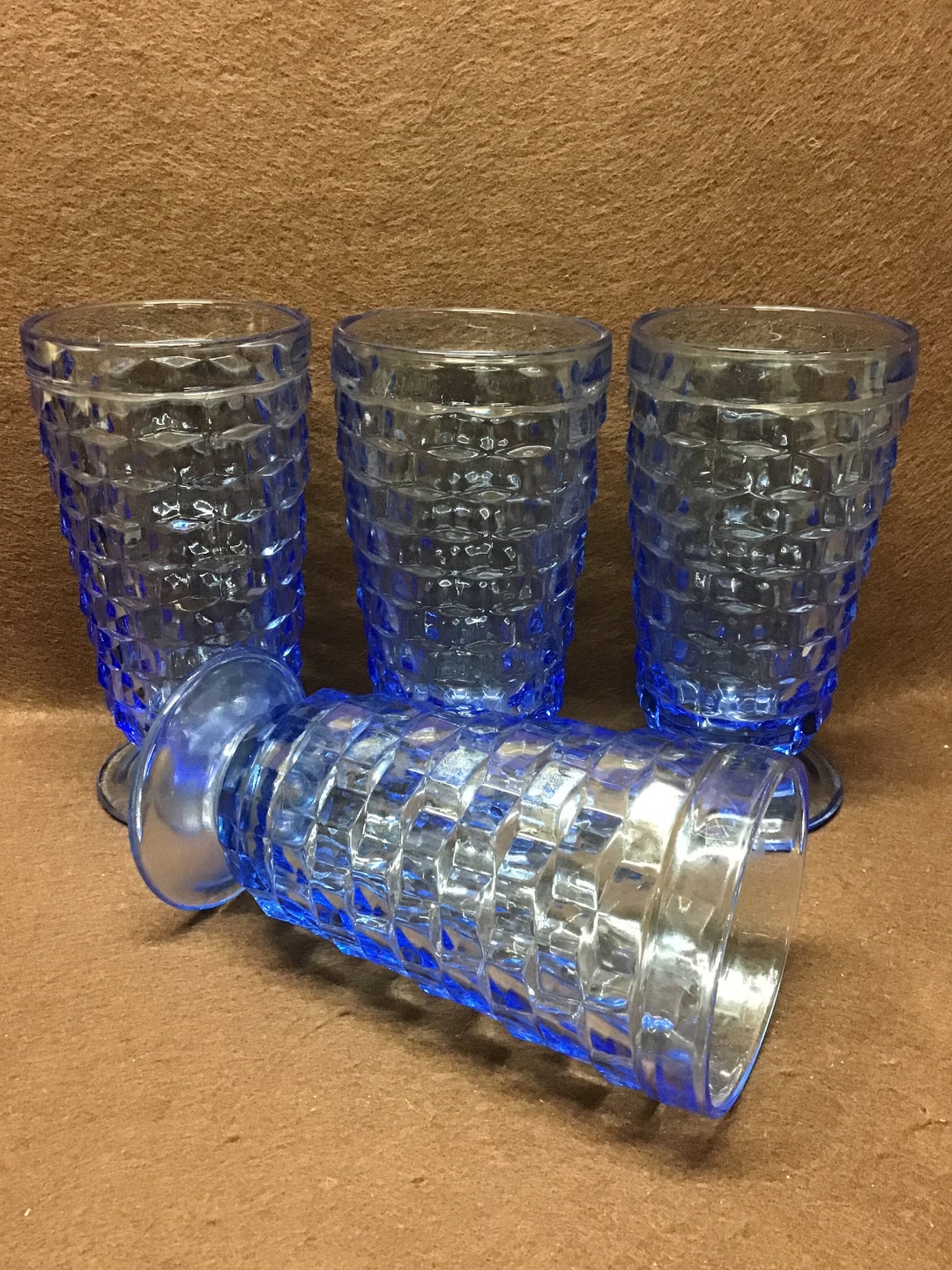 Whitehall Diamond or Cubed Blue Footed Goblets. Set of 4 - Etsy