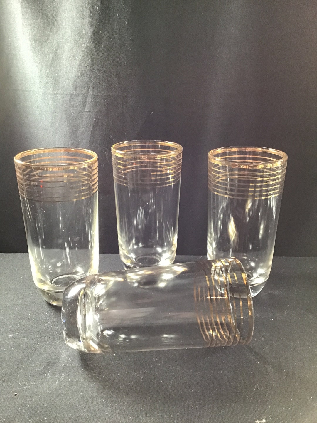 Very Old Style Glasses. Gold Ring Top. 10 Ounce Capacity. Set of 4 - Etsy