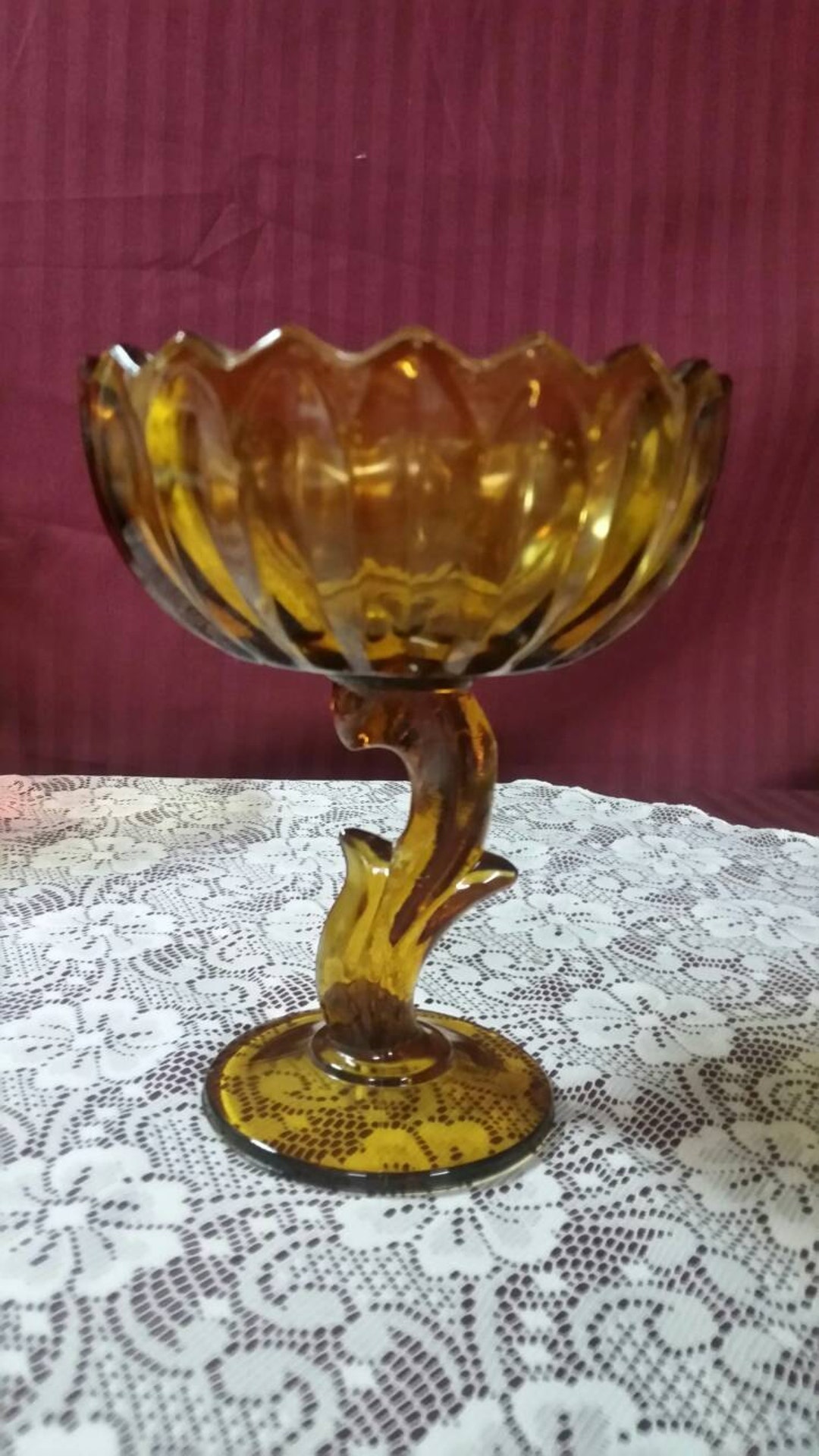 Mid Century Amber Pedestal Amber Bowl - Etsy