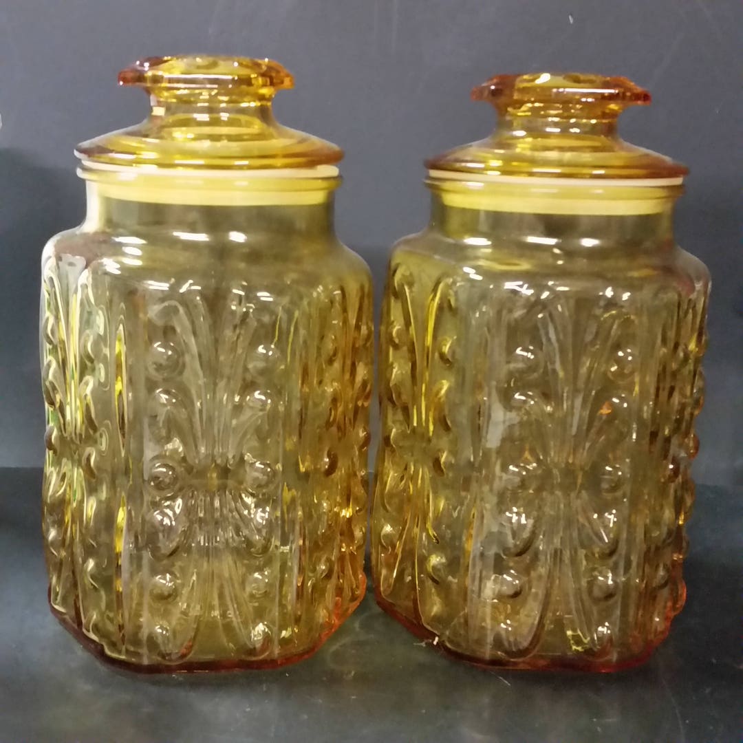 Vintage Country Kitchen Show off Jars Golden Canister Set of 2. Octagon ...