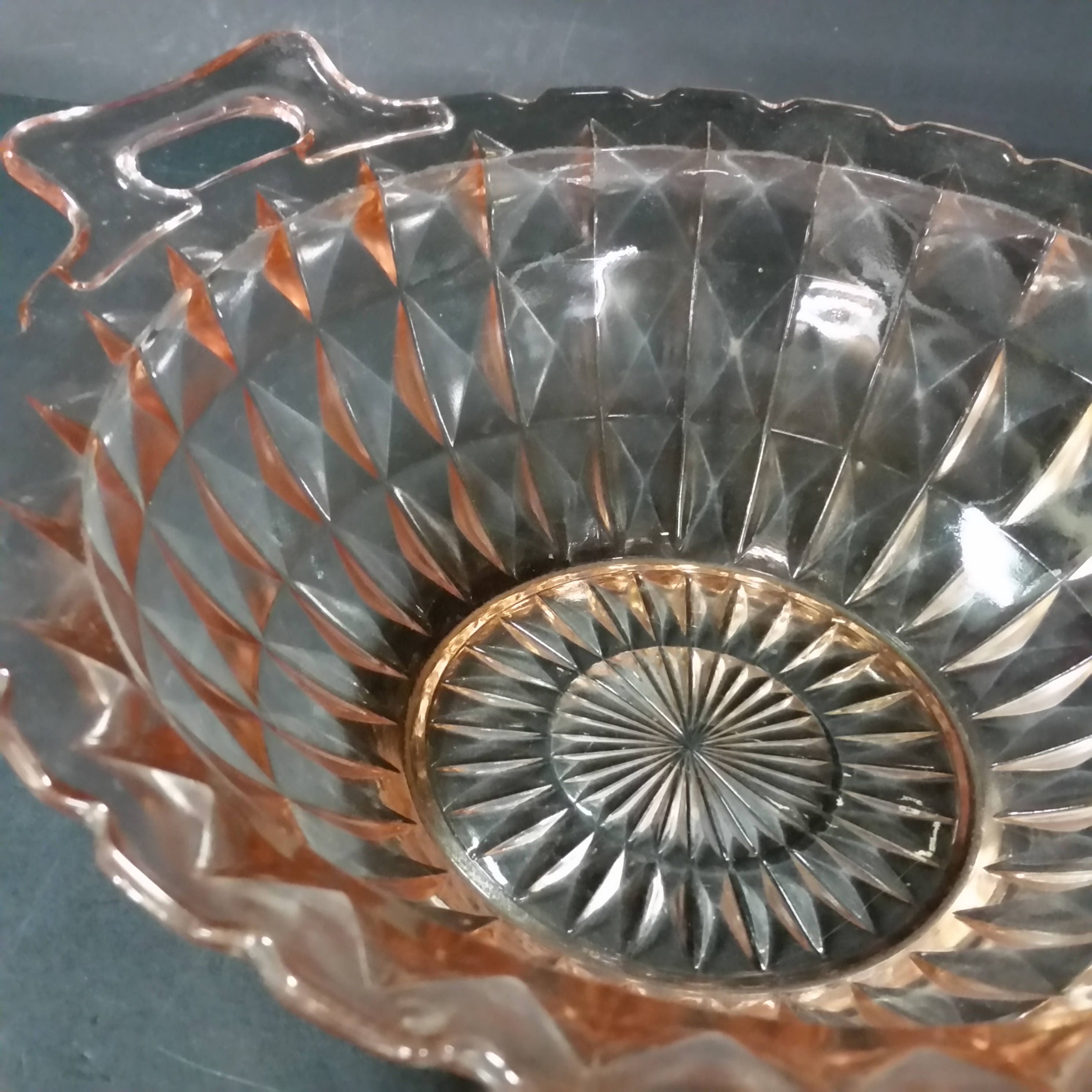 Pink Depression Glass Bowl. Windsor Diamond Pattern | Etsy