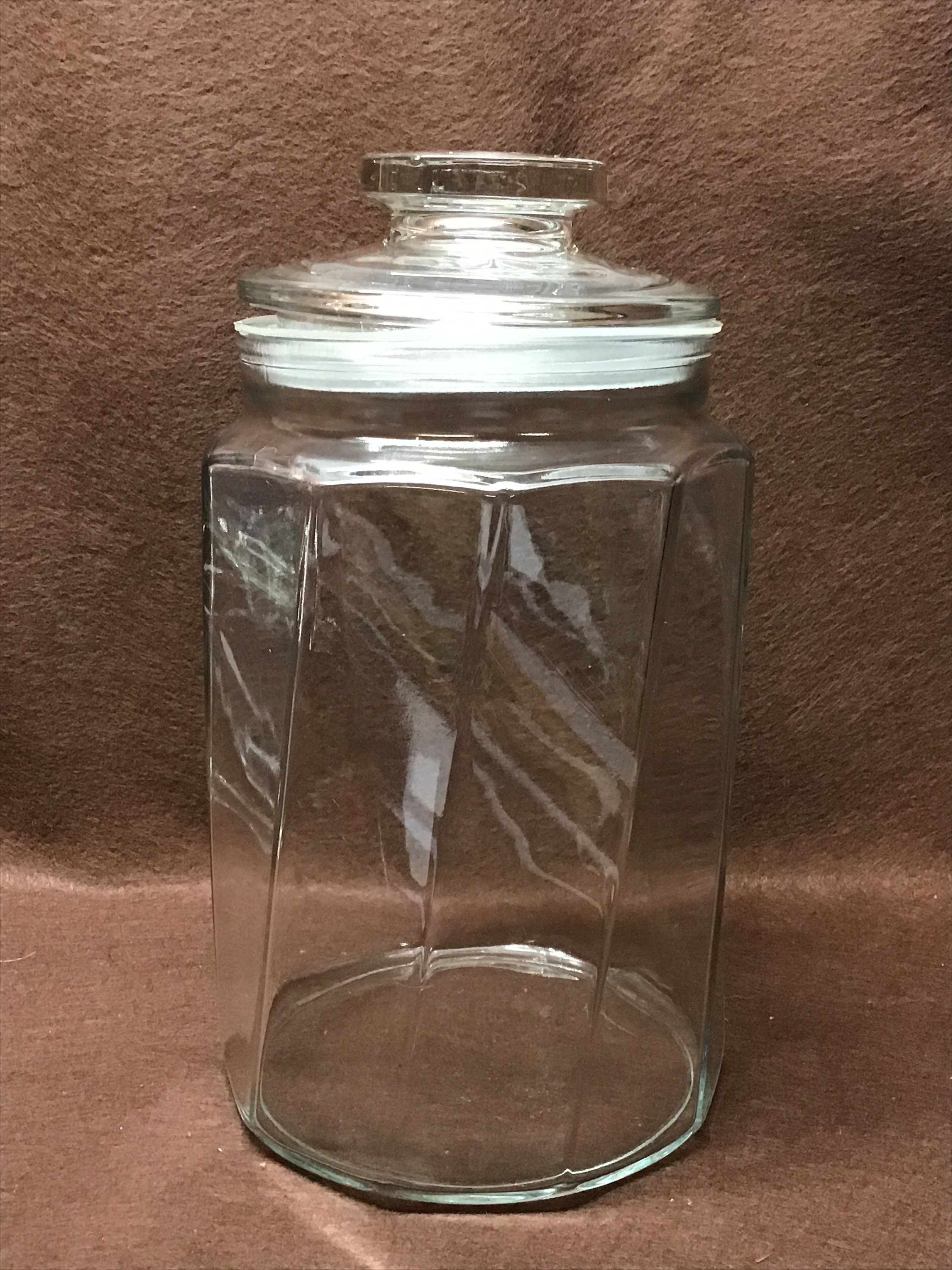 Embossed green glass canister with glass lid made in Italy Circa 1980s ...