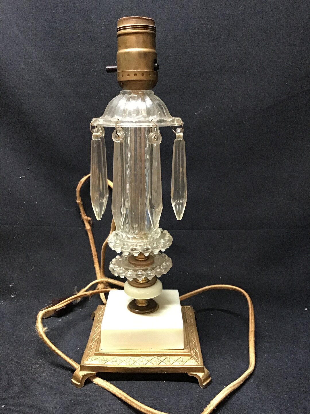 Very Old Glass Table Lamp With Prisms and Double Square Base. - Etsy