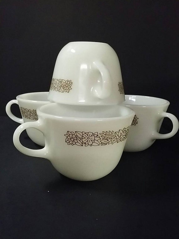 Vintage Pyrex Coffee Cups. Woodland Brown. Set of 4 | Etsy