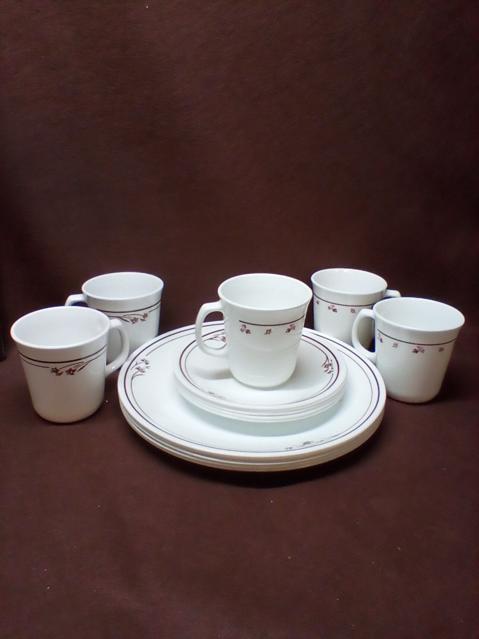 Vintage Corelle dinnerware Melody Brown flower and bands. 15 | Etsy