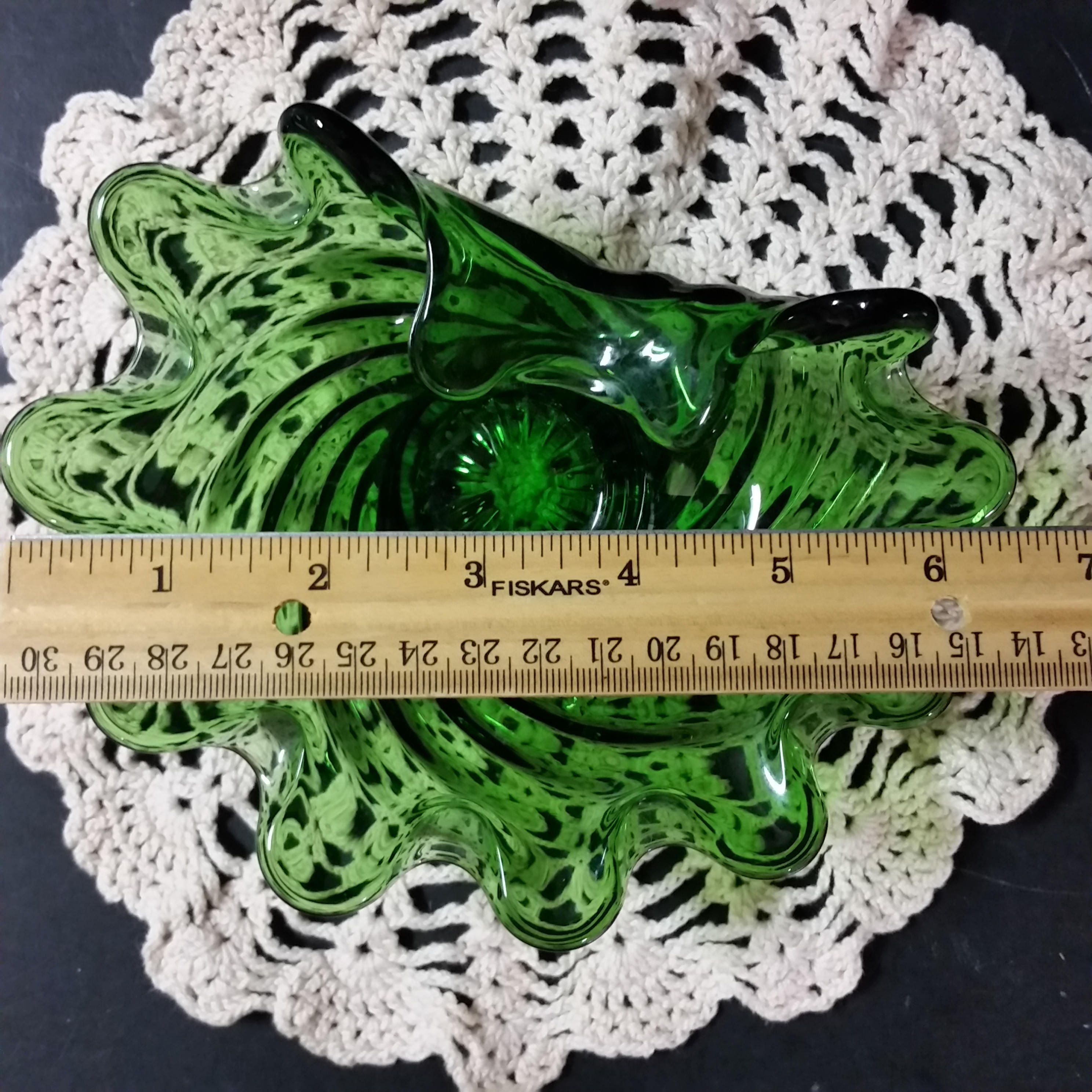 Green Glass Art Bowl. Swirl Pattern - Etsy