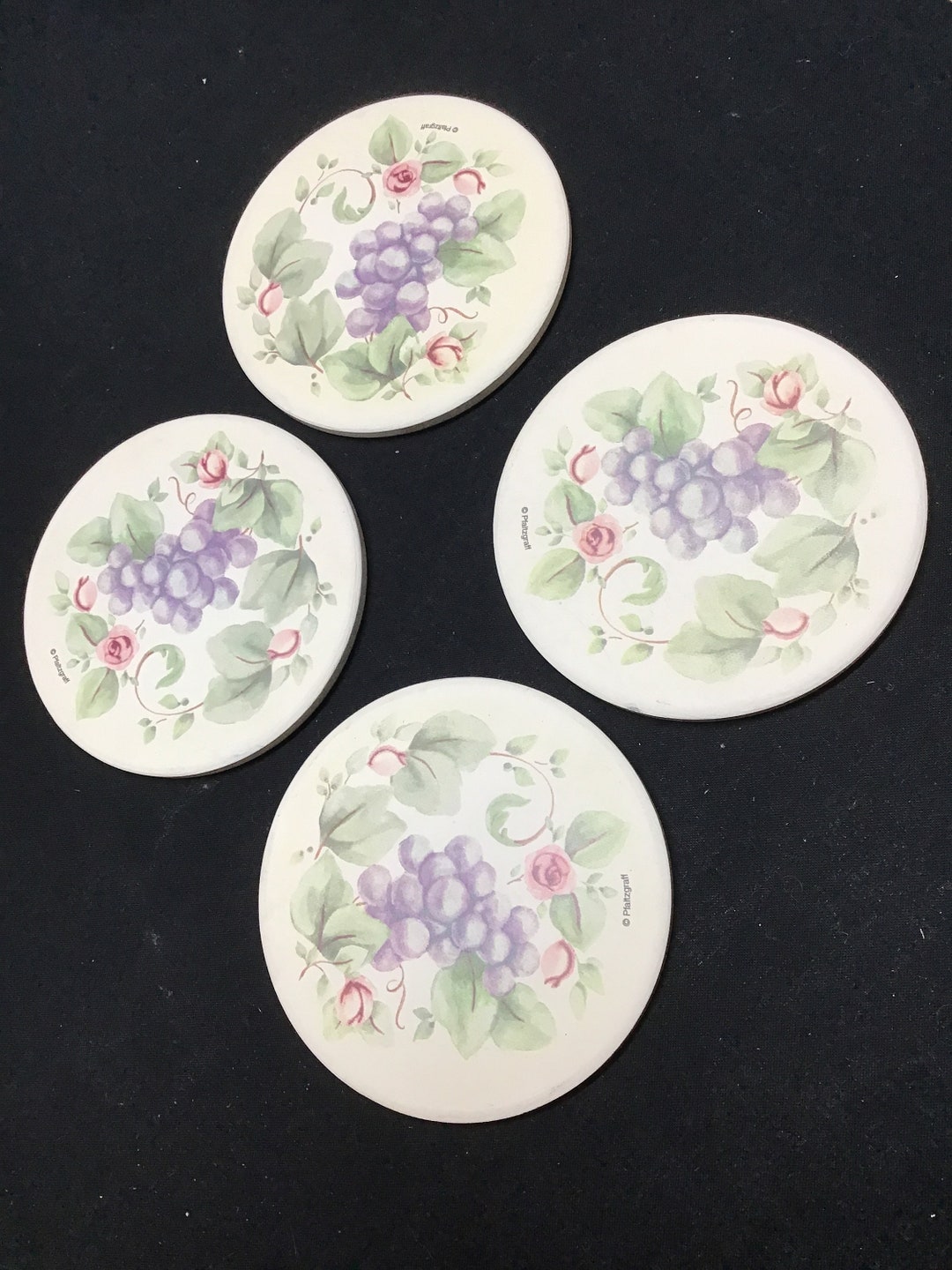 Pfaltzgraff Grape Vine Design. Set of Drink Coasters. 4 Pieces. VERY ...