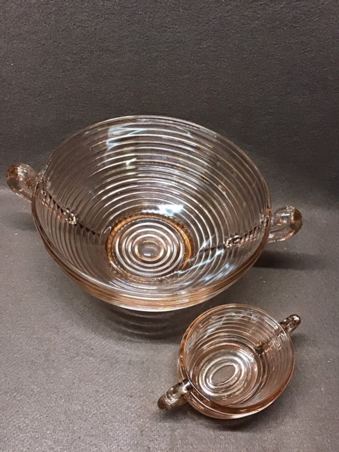 Vintage Manhattan Pink Depression Glass 12 Inch Serving Bowl and Sugar ...