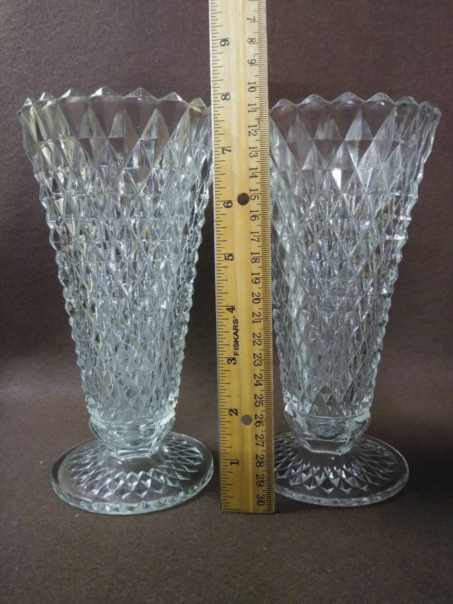 Cut Crystal Dimond Point Pattern. Round Footed Vases. 3 - Etsy