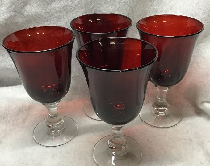 Ruby Red Wine Water Goblets Clear Stemmed, Round Base. Set of 4 - Etsy