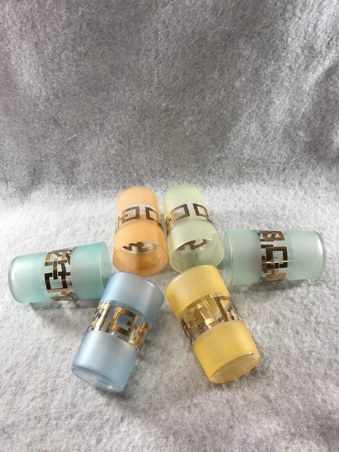 Vintage Unmarked Frosted Pastel Juice/shot Glasses. Set of 6 (6 Ounce ...