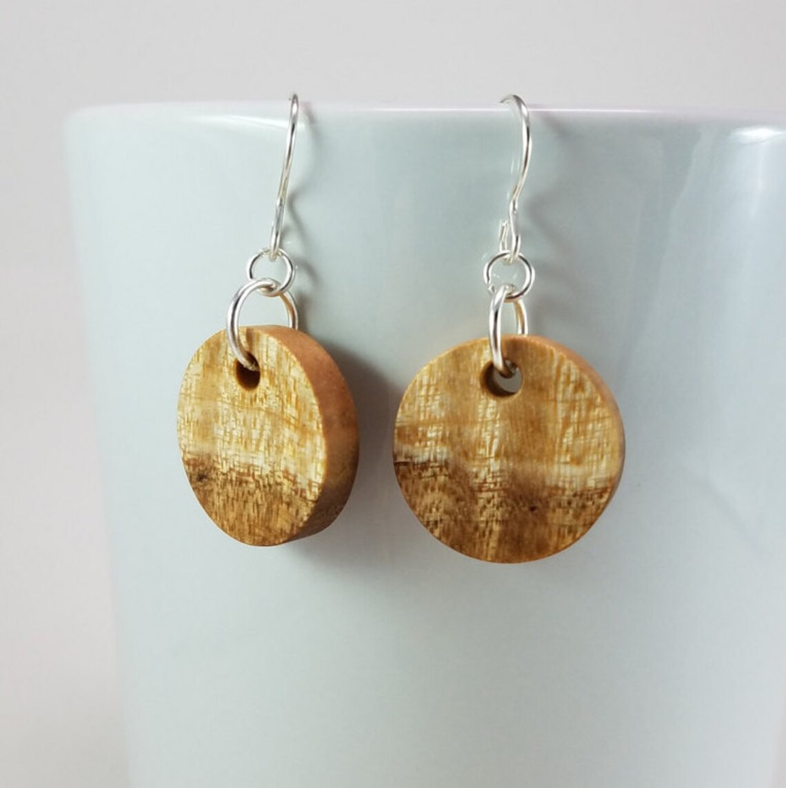 Round Wood Jewelry Set Earrings Pendant Two-tone Wavy Maple - Etsy