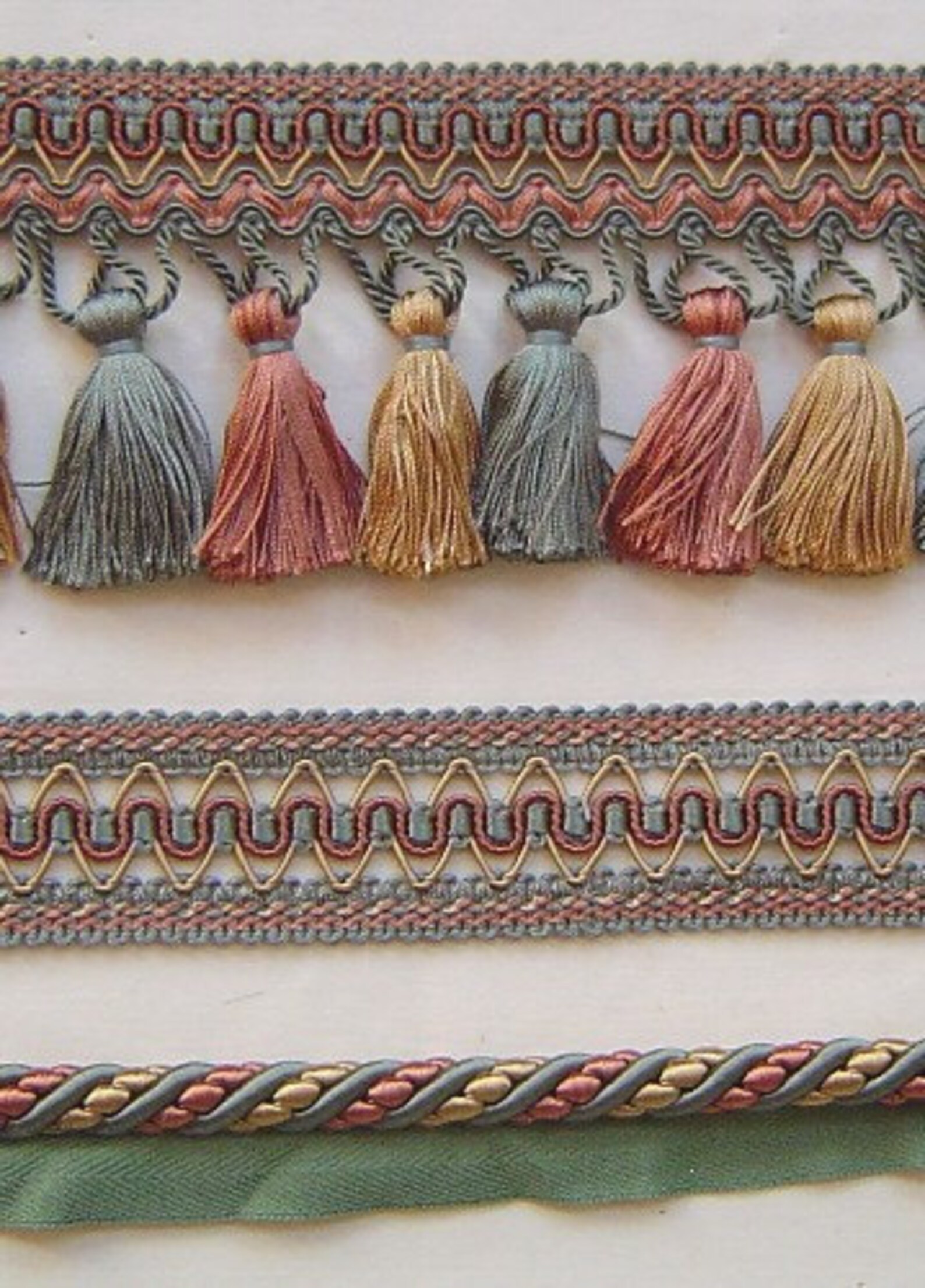 1.5" Gimp Trim Rust Mauve, Antique Gold and Sage Green Match Cord ...