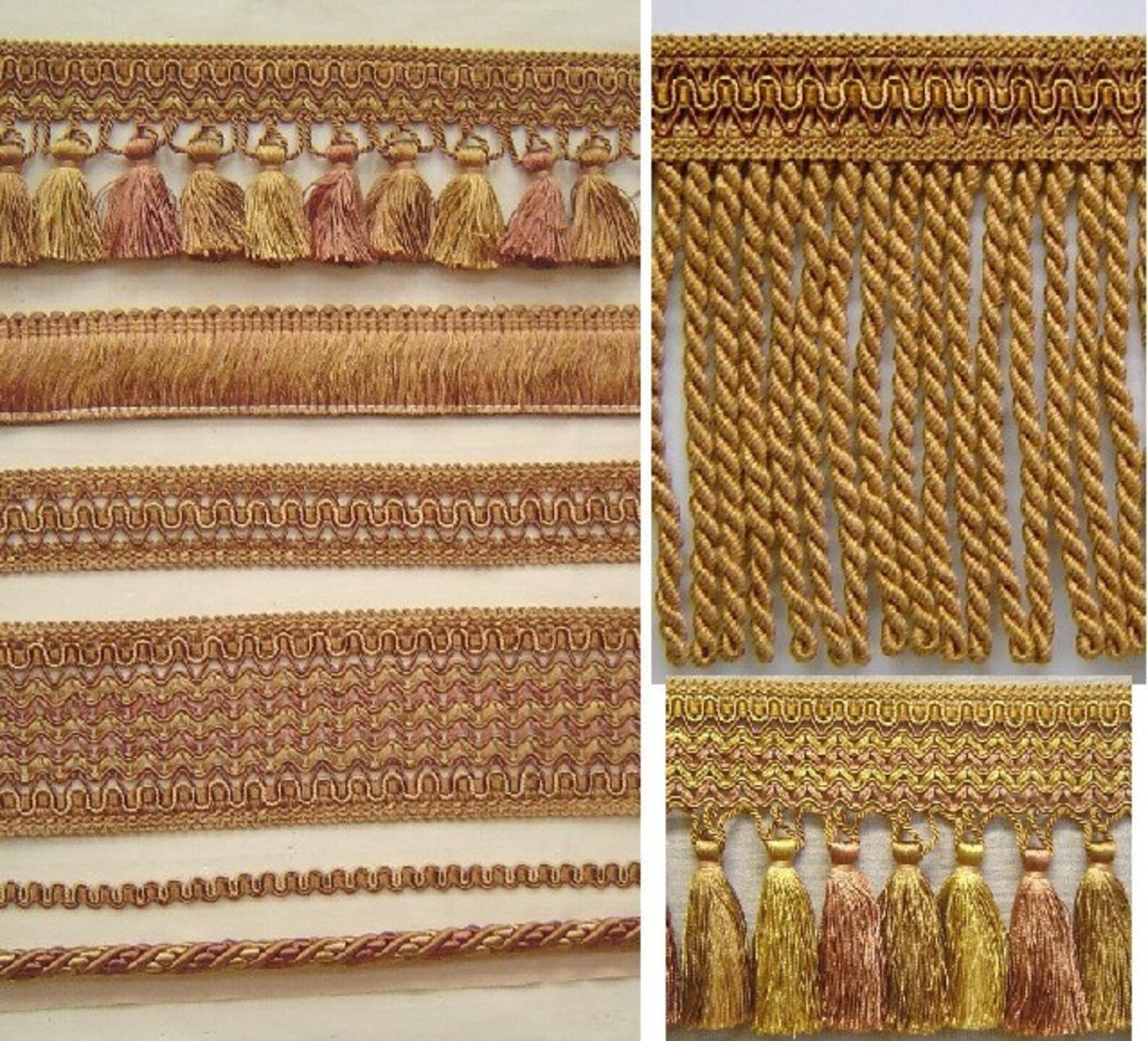 6" Tassel Fringe Antique Gold Rust Brown Match Cord, Bullion Fringe ...