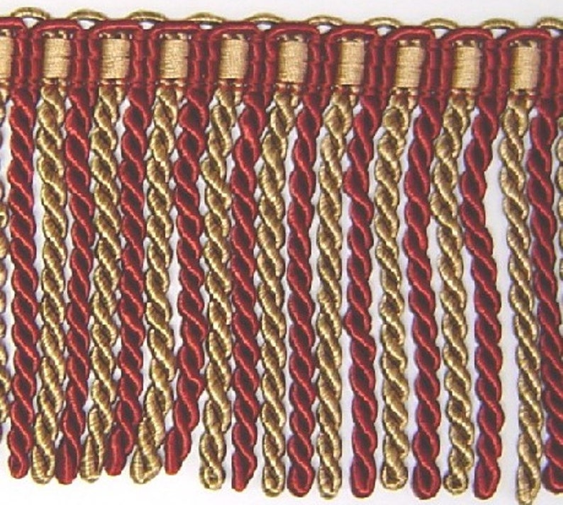 5" Bullion Fringe Cranbarry Red and Gold Match Cord, Tassel Fringe ...