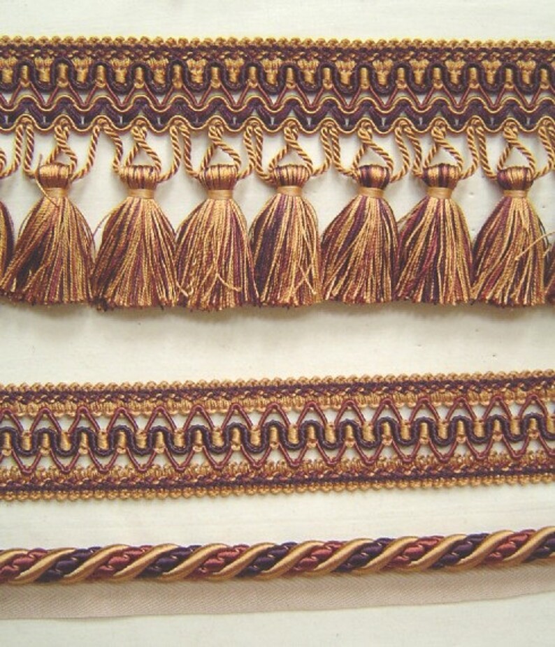 1.5" Gimp Trim Antique Gold Chocolate Brown Match Cord, Tassel Fringe ...